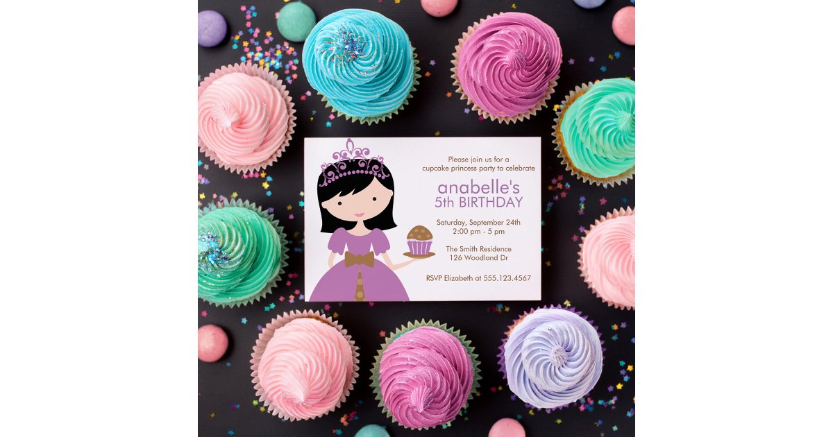 Purple Cupcake Princess Birthday Party Invitation | Zazzle