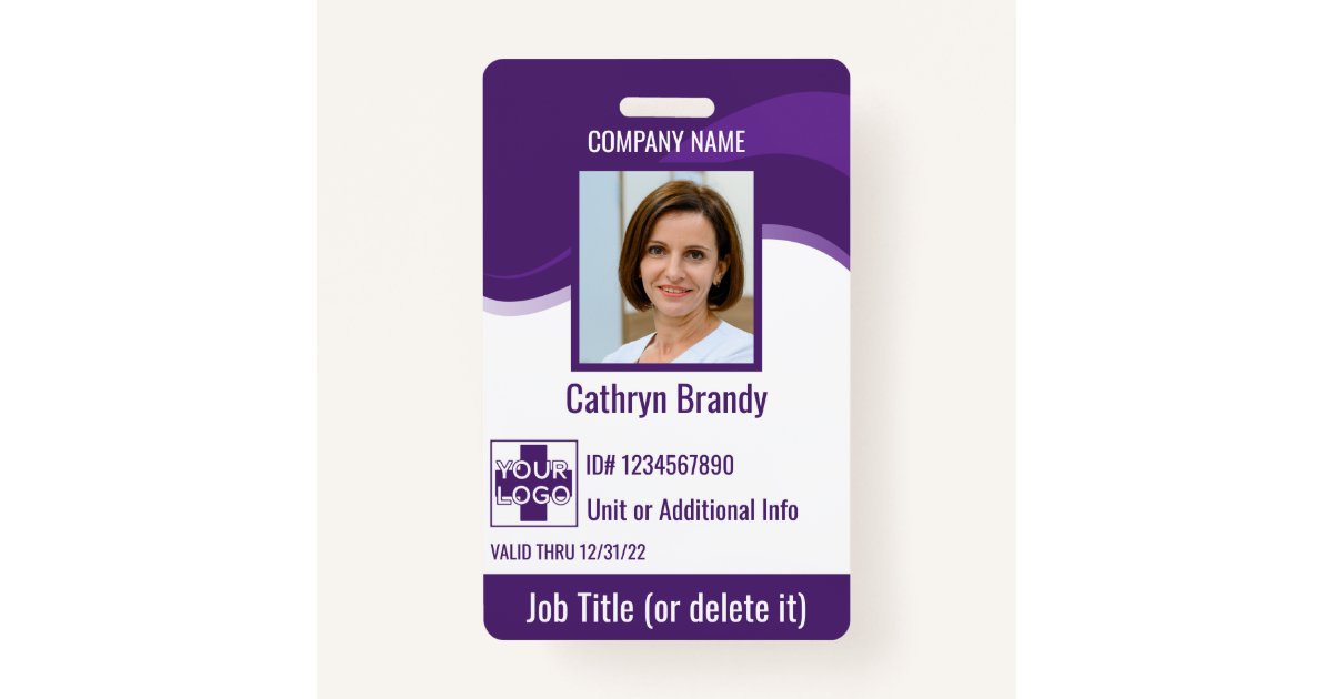 Purple custom Employee Security Id, logo, Bar Code Badge | Zazzle