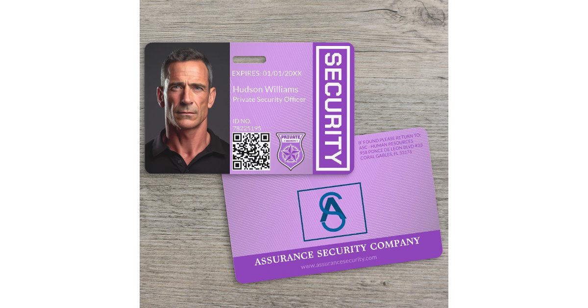 Purple Custom Security Guard Photo Badge | Zazzle