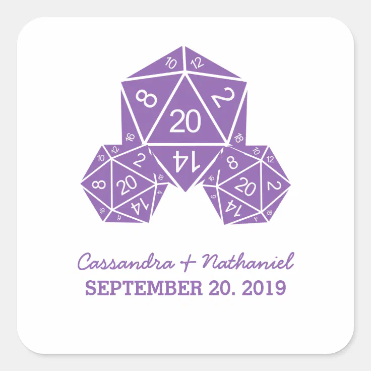 Purple D20 Dice Wedding Stickers | Zazzle