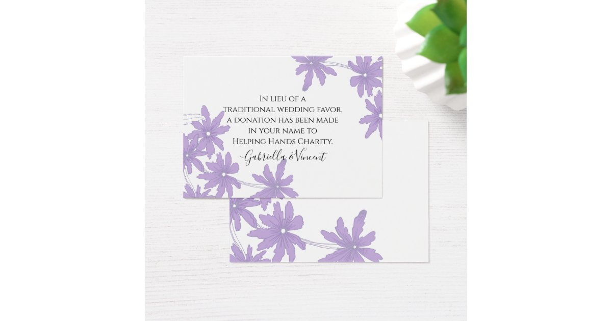Purple Daisies Wedding Charity Favor Card | Zazzle