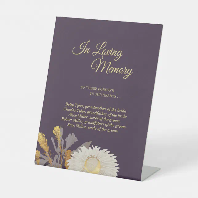 Purple Daisy Antique Wedding In Loving Memory Pedestal Sign | Zazzle