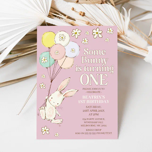 Purple Daisy Some Bunny Turning One 1st Birthday Invitation | Zazzle