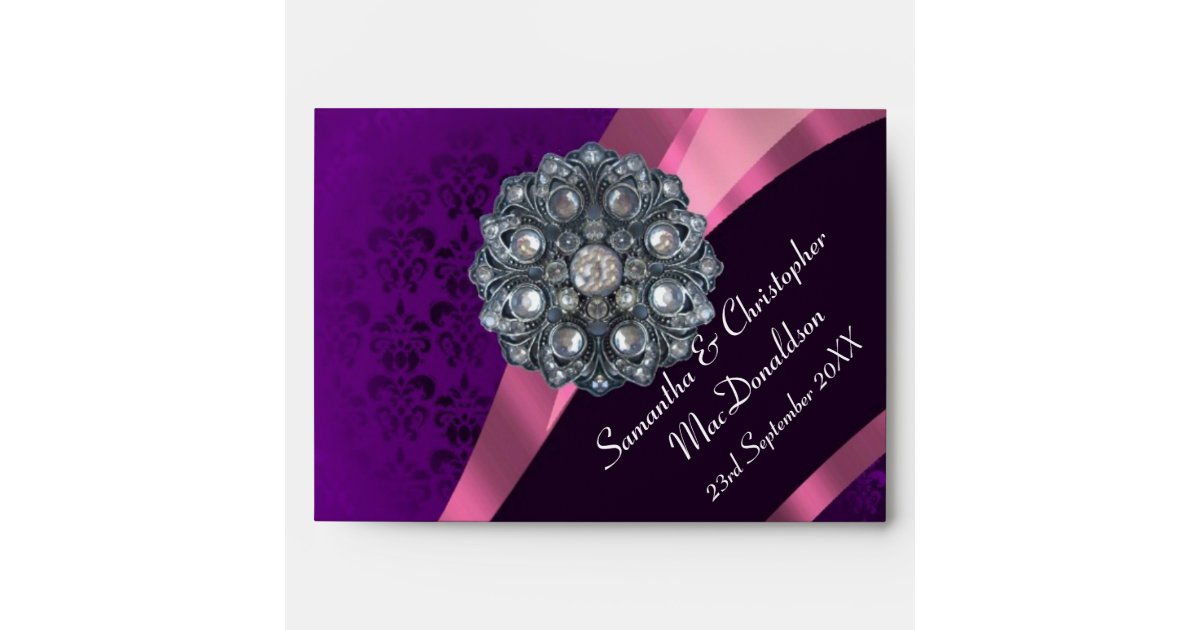 Purple damask and crystal rhinestone envelope | Zazzle