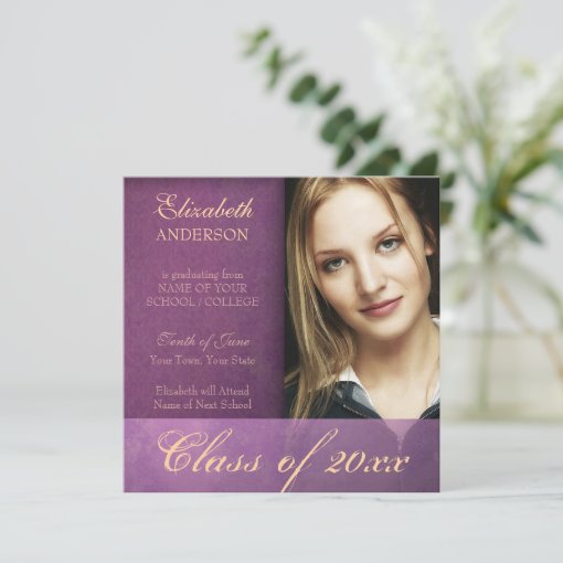 Purple Damask Grunge Graduation Announcement | Zazzle