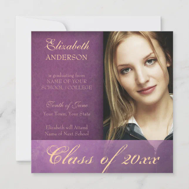 Purple Damask Grunge Graduation Announcement | Zazzle