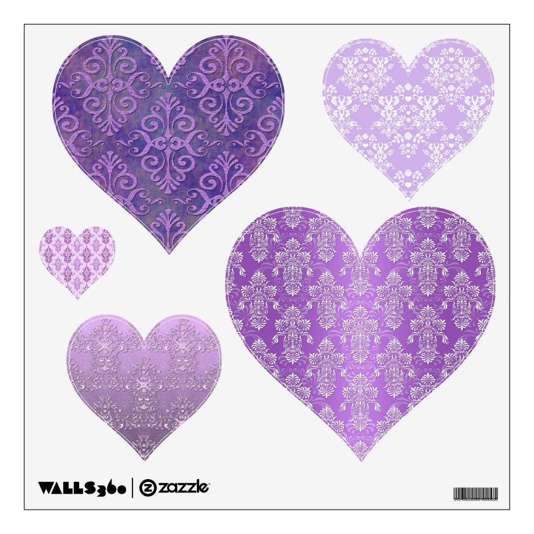 Purple Damask Hearts Wall Decals | Zazzle