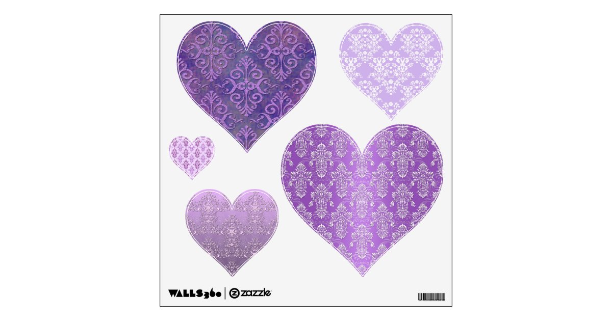 Purple Damask Hearts Wall Decals | Zazzle