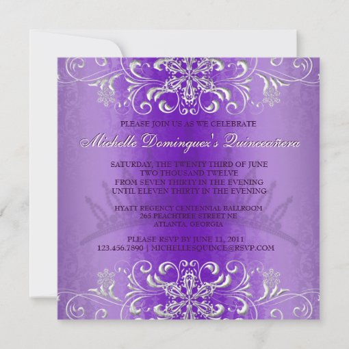 Purple Damask Quinceanera Diamond Tiara Invite | Zazzle