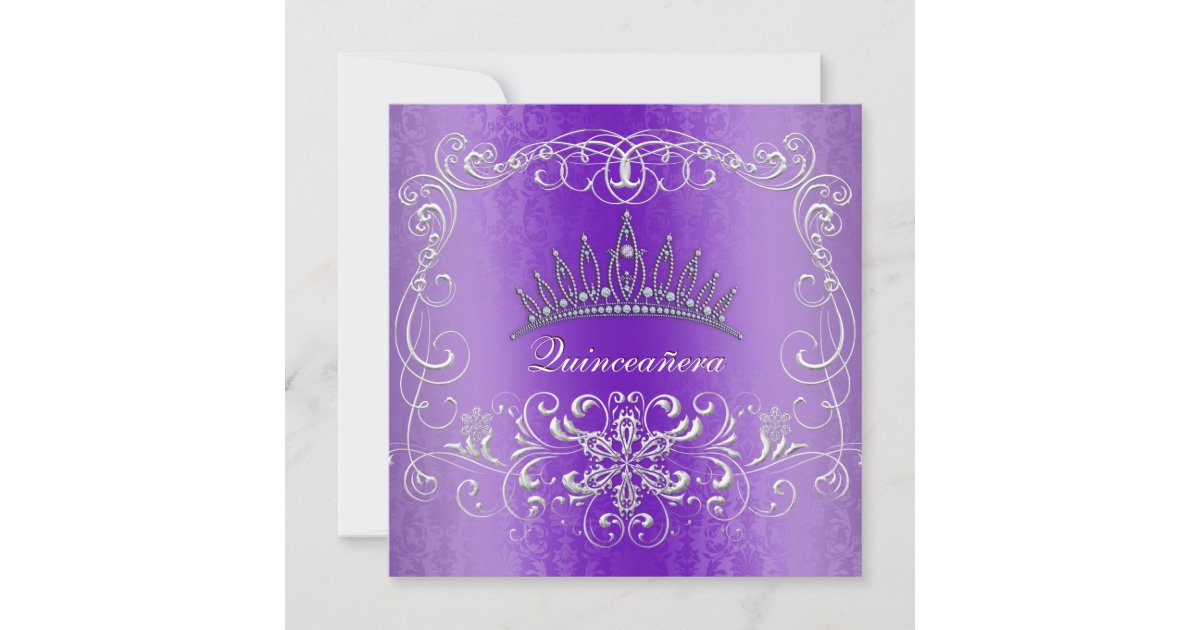 Purple Damask Quinceanera Diamond Tiara Invite | Zazzle