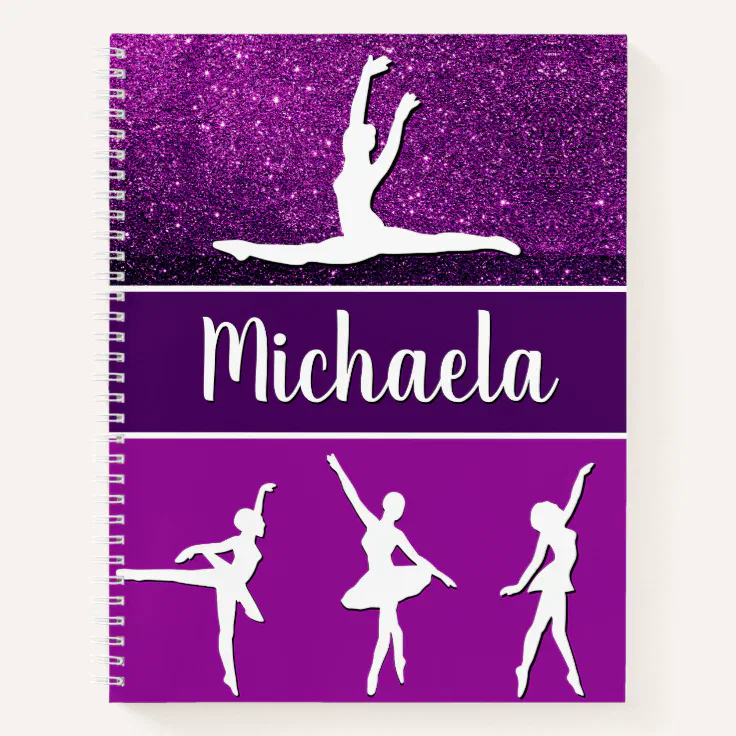 Purple Dance Ballerina Customizable Name Glitter Notebook | Zazzle