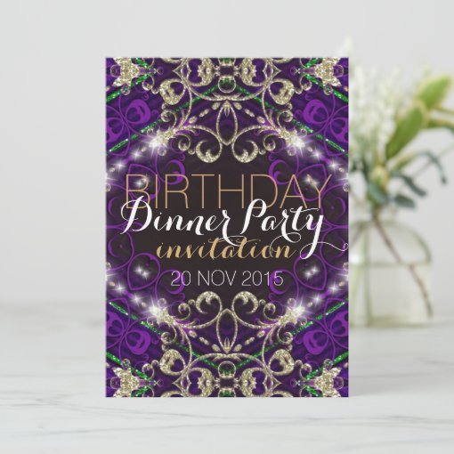 Purple Decor Royale Birthday Dinner Party Invite | Zazzle