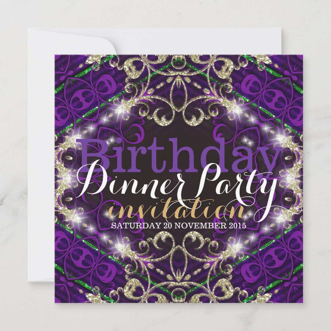 Purple Decor Sparkle Birthday Dinner Party Invite | Zazzle