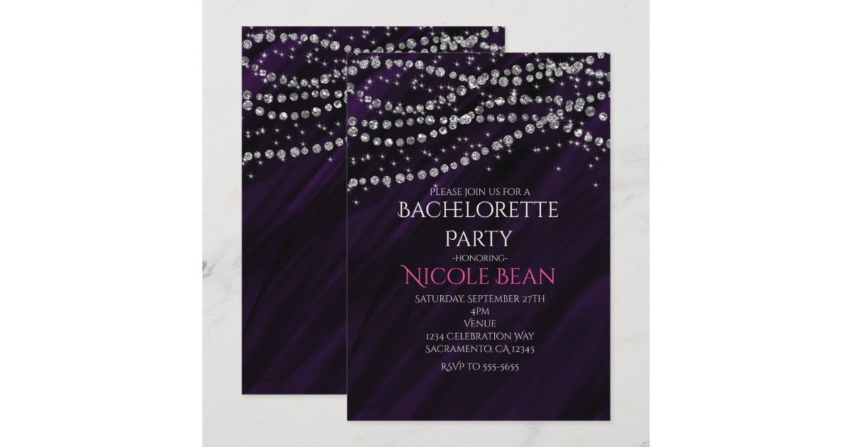 Purple & Diamond Glamour Sparkle Party Invitations | Zazzle