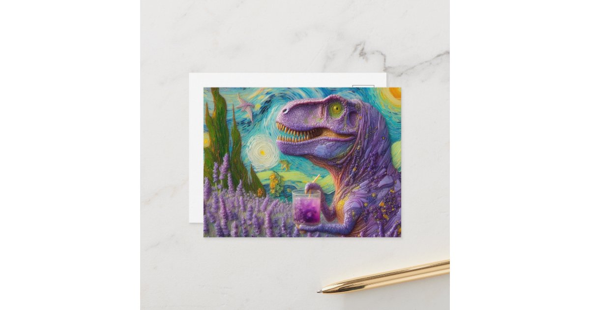 Purple Dino Lavender Lemonade Faux Van Gogh Postcard | Zazzle