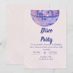 Purple Disco Ball Birthday Invitation Card | Zazzle