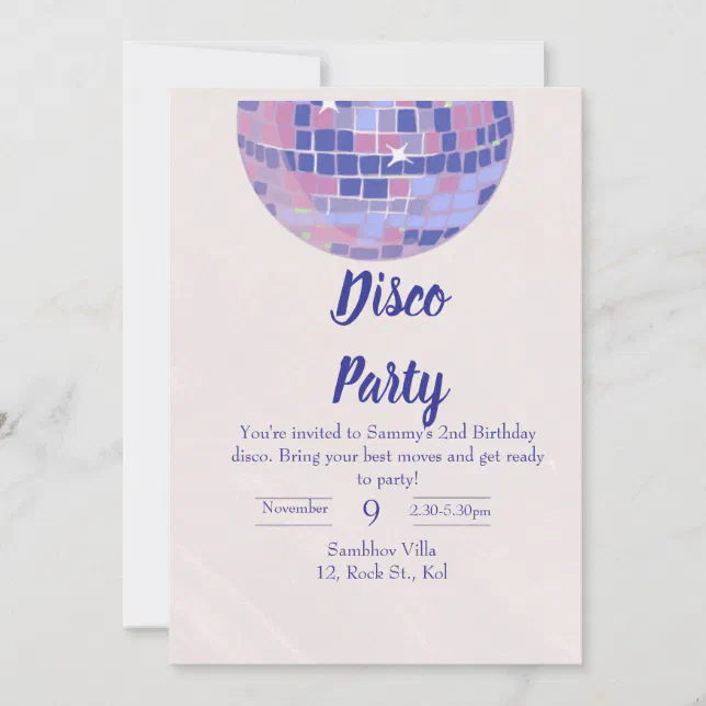 Purple Disco Ball Birthday Invitation Card | Zazzle
