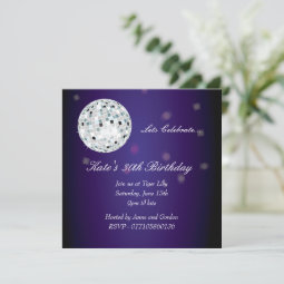 Purple Disco Ball Birthday Party Invitation | Zazzle