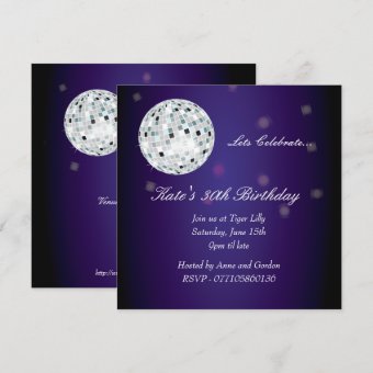 Purple Disco Ball Birthday Party Invitation | Zazzle