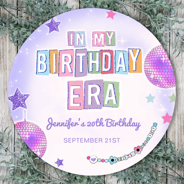 Purple Disco Ball In My Birthday Era Classic Round Sticker | Zazzle