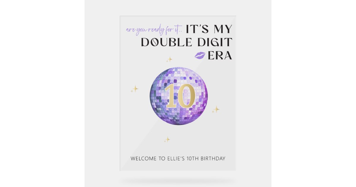 Purple Disco Double Digit Era Birthday Welcome Acrylic Sign | Zazzle