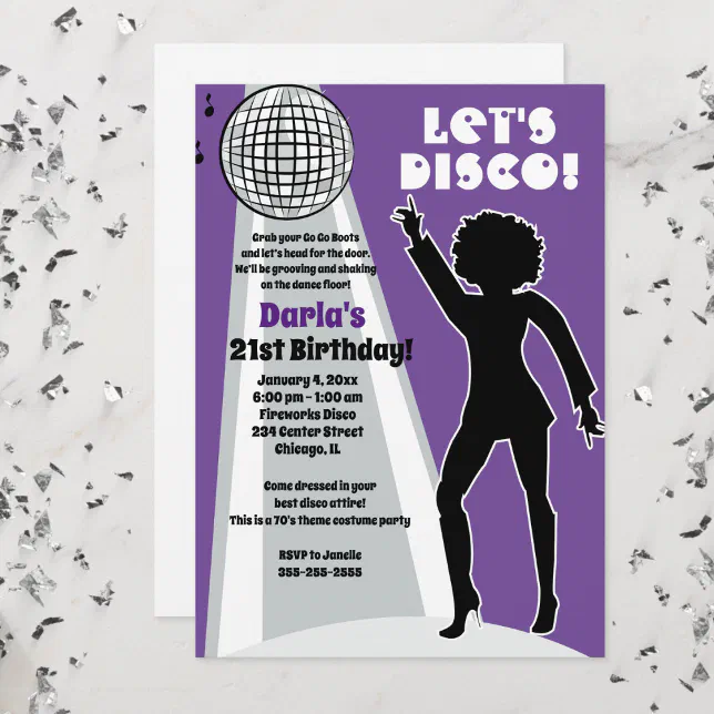Purple Disco Party Women's Birthday Boogie Invitation | Zazzle