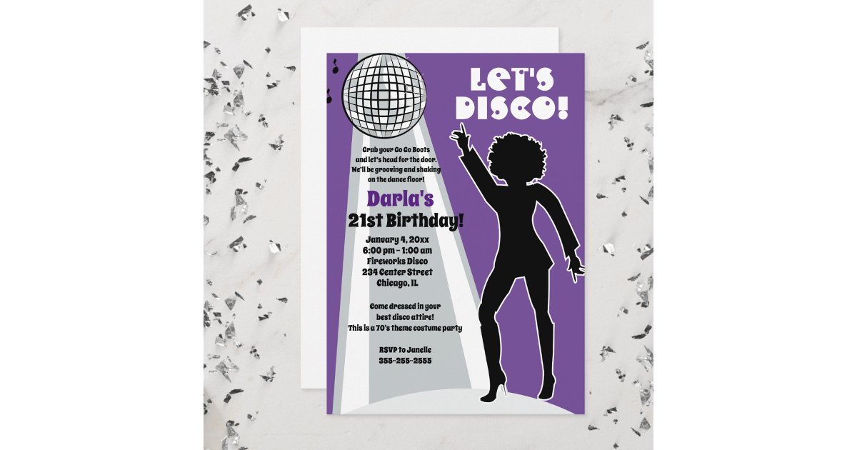 Purple Disco Party Women's Birthday Boogie Invitation | Zazzle