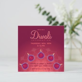 Purple Diyas on Rangoli Invitation | Zazzle