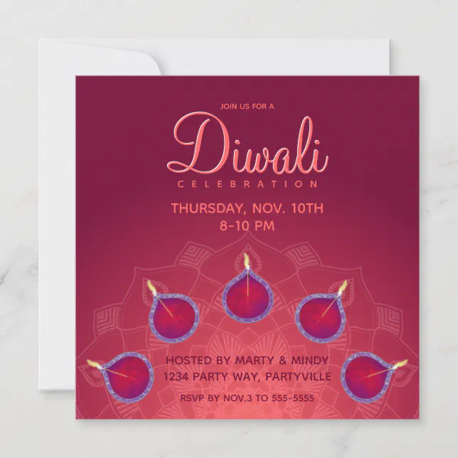 Purple Diyas on Rangoli Invitation | Zazzle