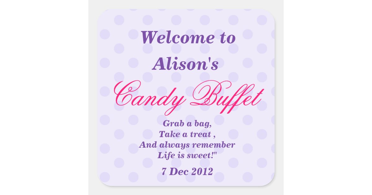 Purple Dotty Candy Buffet Party Sticker | Zazzle