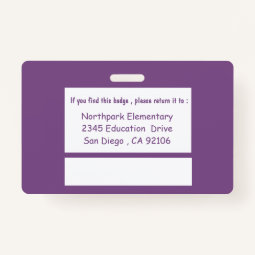 Purple double-sided k-12 school teacher ID badge | Zazzle