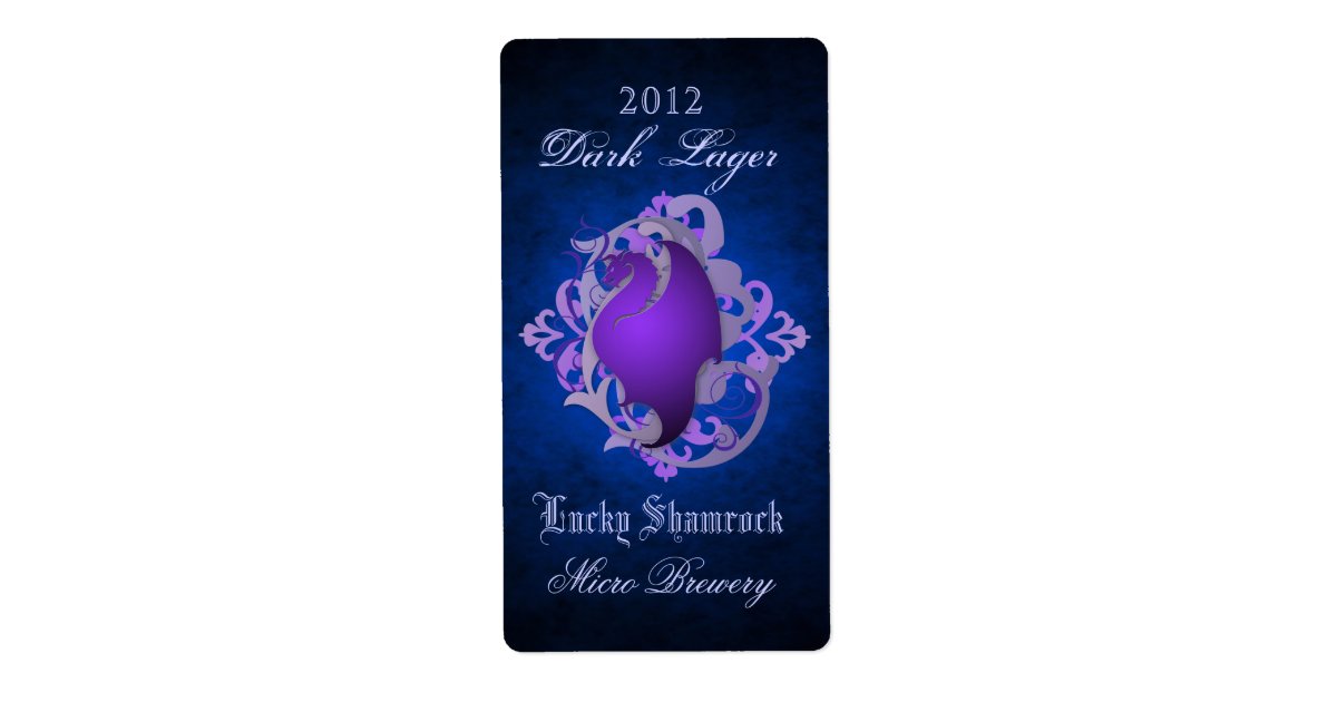 Purple Dragon Scroll Blue Beer Label | Zazzle