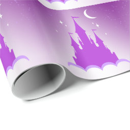 Purple Dreamy Castle In The Clouds Starry Moon Sky Wrapping Paper | Zazzle