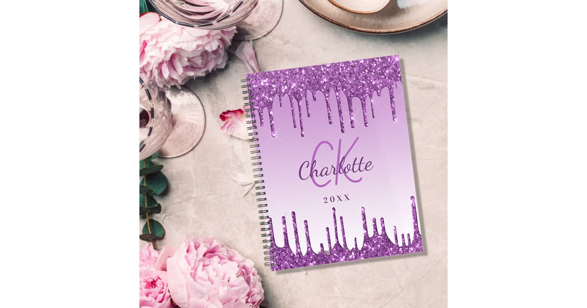 Purple drips violet monogram 2026 planner | Zazzle