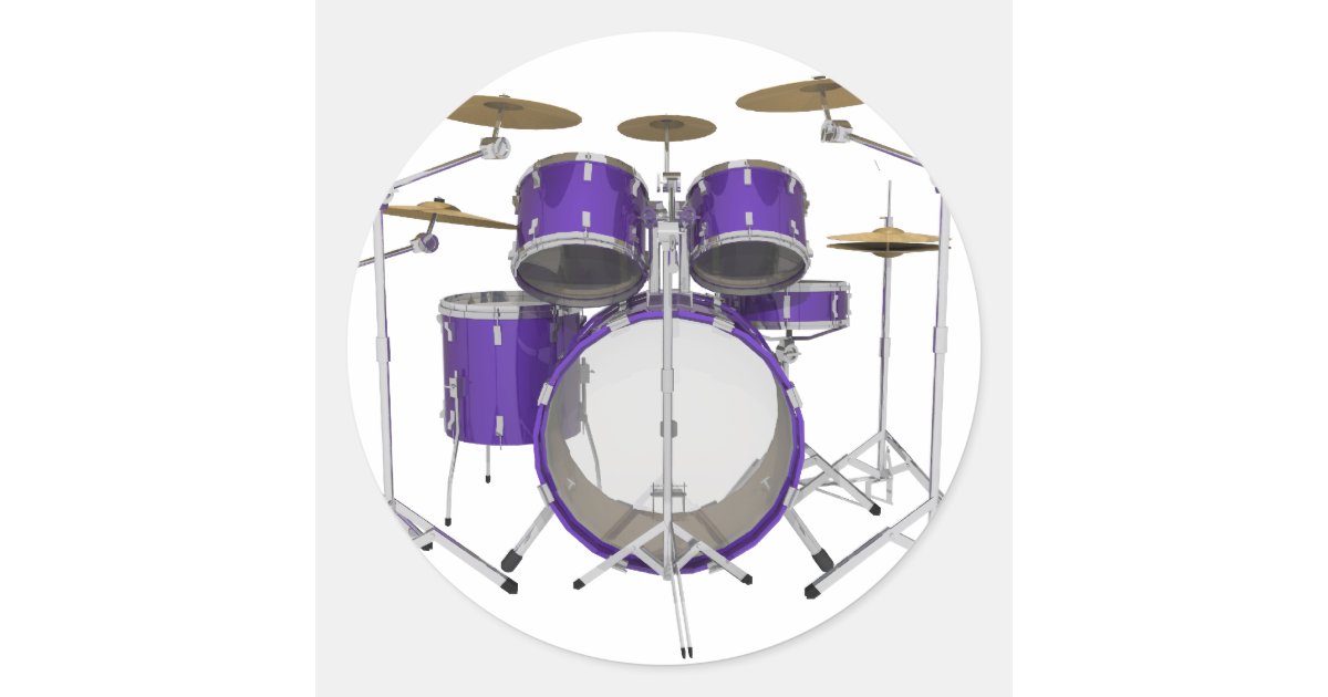 Purple Drum Kit: Classic Round Sticker | Zazzle