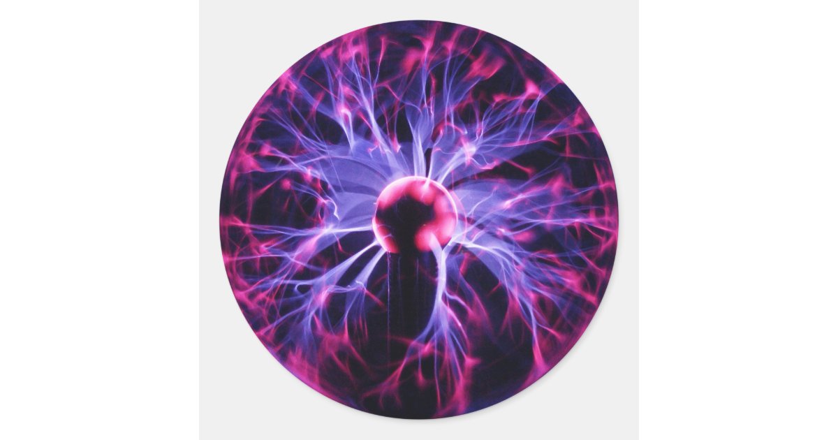 Purple Electricity Eminating from a Plasma Lamp Classic Round Sticker ...