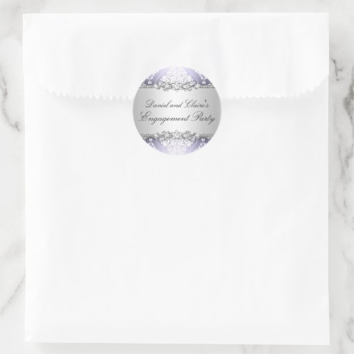Purple Elegant Damask Engagement Party Sticker | Zazzle