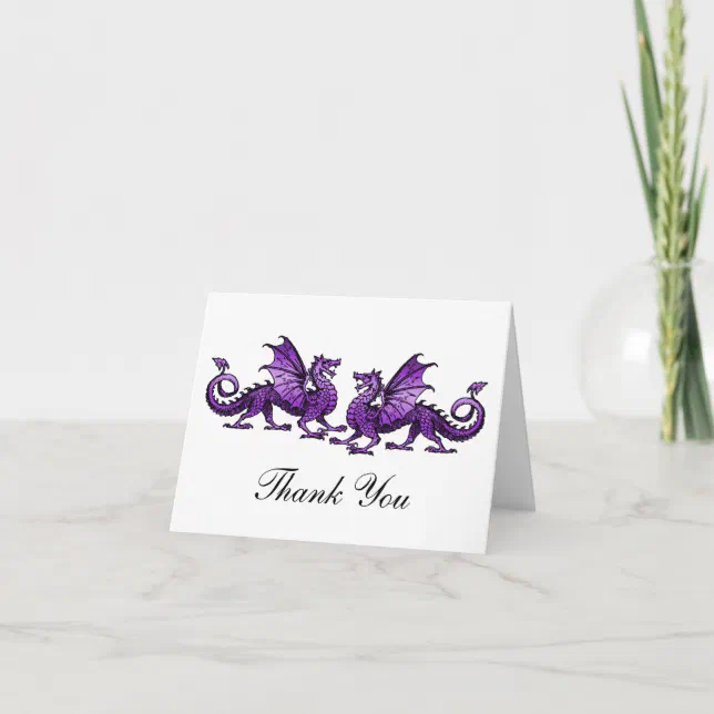 Purple Elegant Dragons Thank You Card | Zazzle