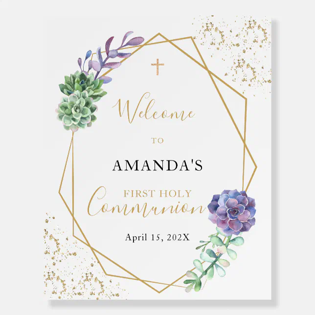 Purple Elegant First Communion Welcome Foam Board | Zazzle