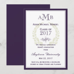 Purple Elegant Monogram Graduation Announcement | Zazzle