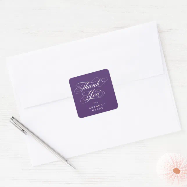 Purple Elegant Script Graduation Thank You Square Sticker | Zazzle