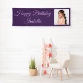 Purple Elegant Script Photo Happy Birthday Banner | Zazzle