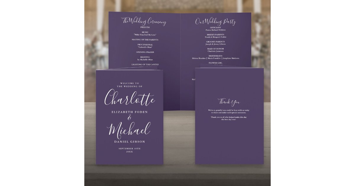 Purple Elegant Signature Script Wedding Program | Zazzle