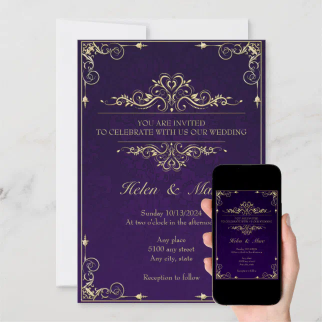 Purple Elegant Wedding Invitation Borders | Zazzle