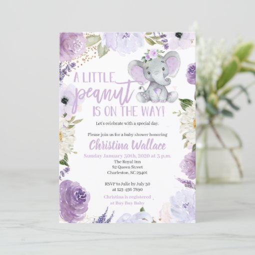 Purple Elephant Baby Shower Invitations for a Girl | Zazzle