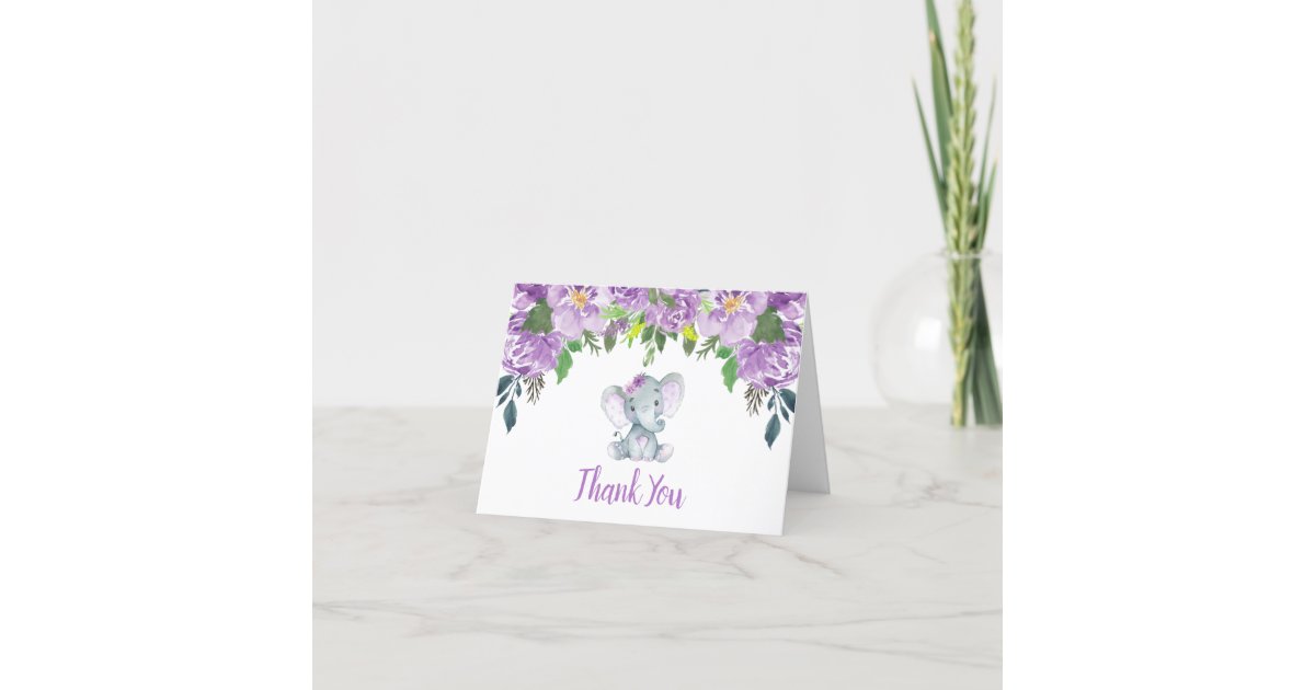 Purple Elephant Baby Shower Thank You Card | Zazzle