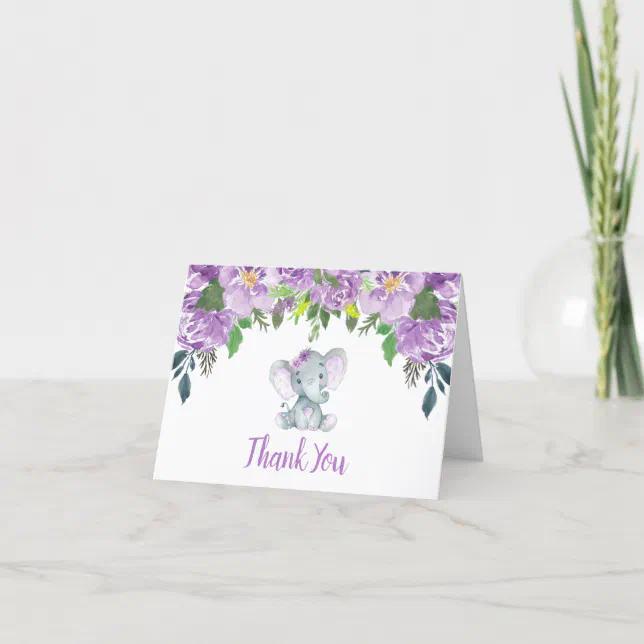 Purple Elephant Baby Shower Thank You Card | Zazzle