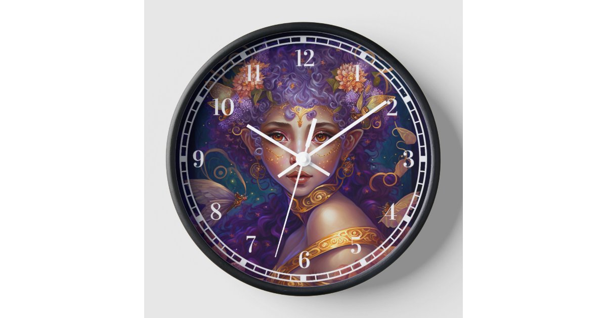Purple Elf Fairy Fantasy Art Clock | Zazzle