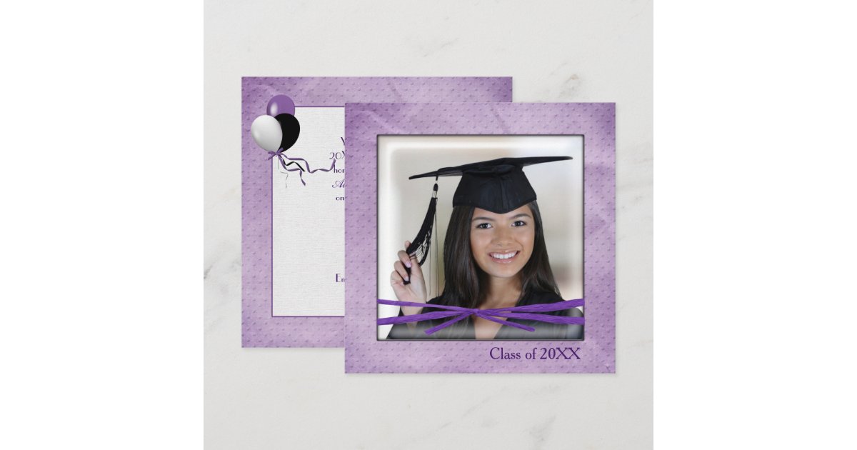 Purple embossed dot graduation photo frame invitation | Zazzle