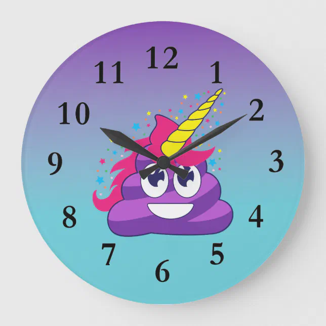 Purple Emoji Poop Unicorn Ombre Wall Clock | Zazzle